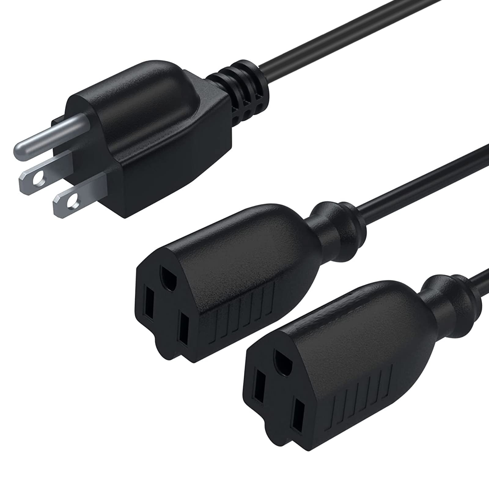 LOKEKE Replacement AC Y Splitter Extension Cable, 3 Prong 1 to 2 Outlet TV Power Cord Cable for Computers Moniters Laptops Printers, 10A 250V Universal Extension Cable