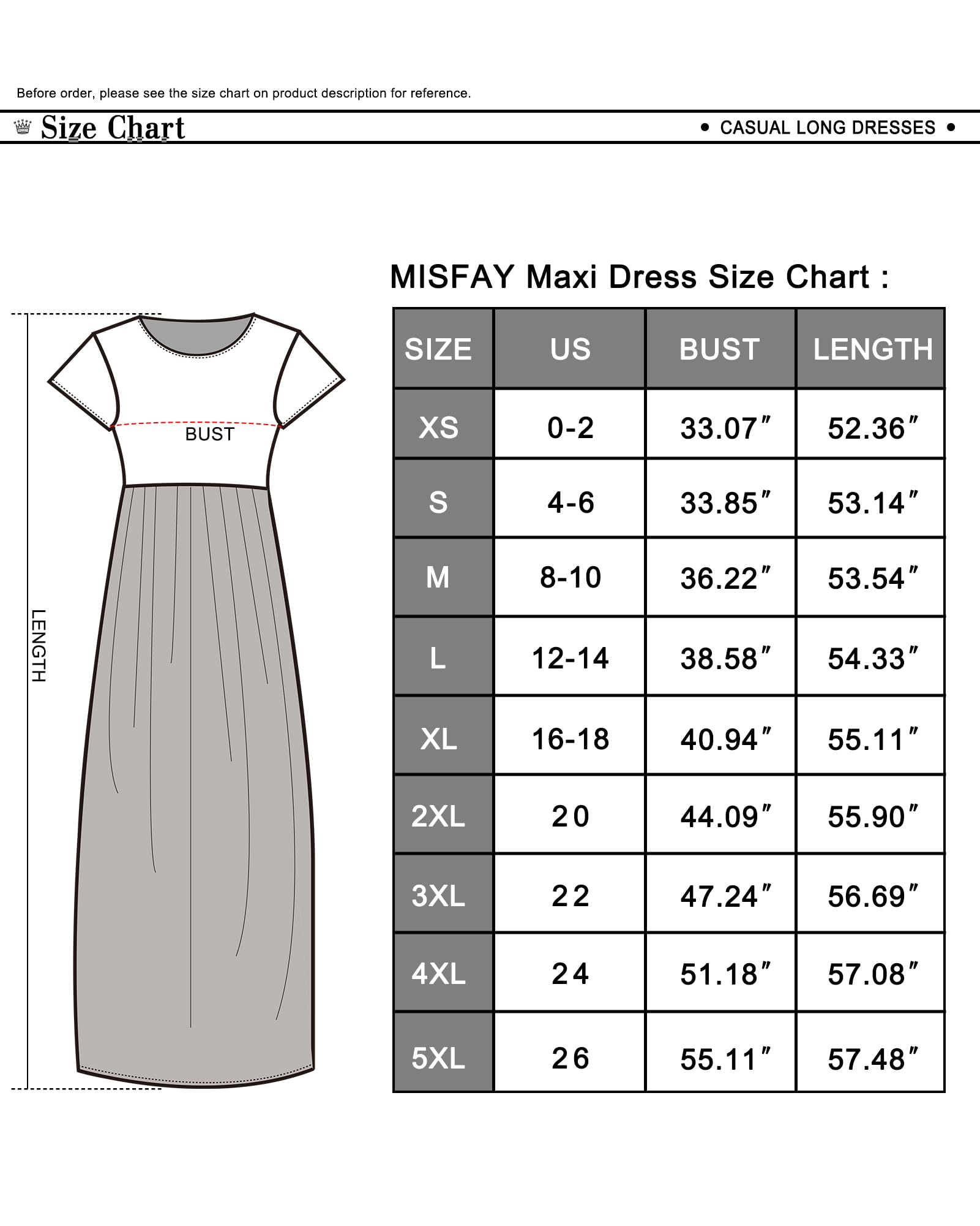 MISFAY Women Short Sleeve Loose Plain Maxi Dresses Casual Long Dresses Pockets(Black,L)