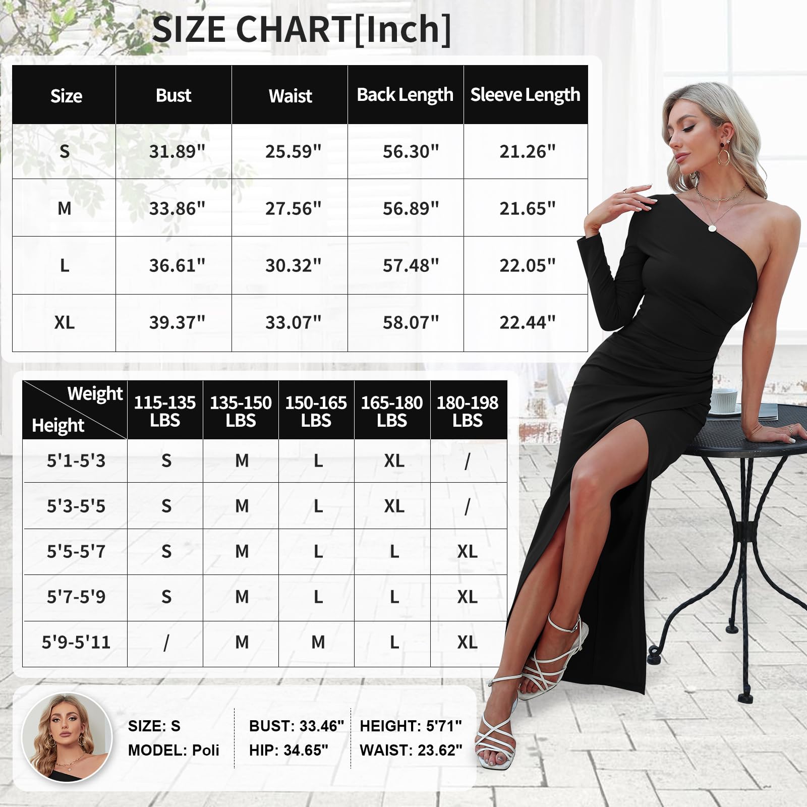 Sarin Mathews Womens One Shoulder Long Sleeve Cocktail Dresses Sexy Bodycon Ruched Wrap Split Party Formal Long Dress Black S