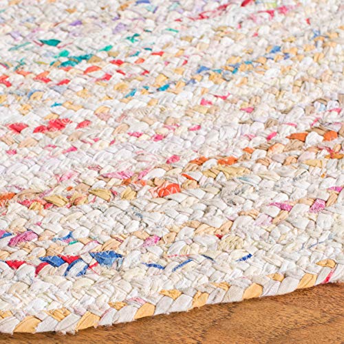 SAFAVIEH Braided Collection 3' x 5' Oval Ivory/Multi BRD210B Handmade Boho Reversible Cotton Area Rug