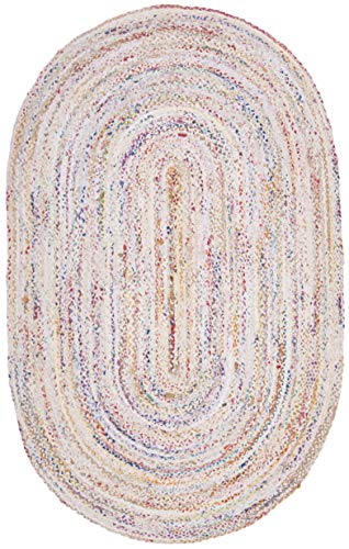 SAFAVIEH Braided Collection 3' x 5' Oval Ivory/Multi BRD210B Handmade Boho Reversible Cotton Area Rug
