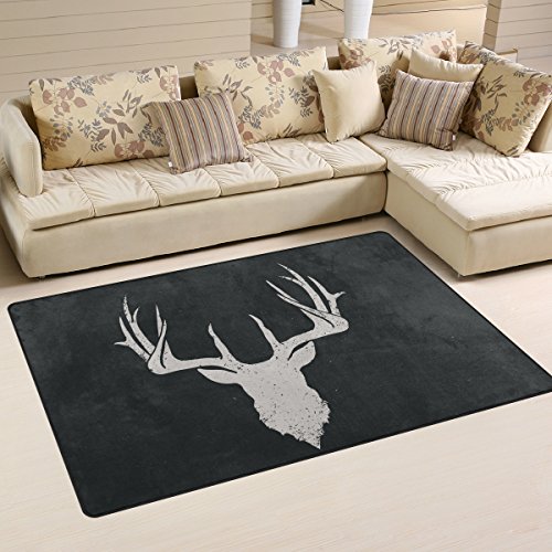 Yochoice Non-Slip Area Rugs Home Decor, Vintage Retro Deer Head Invert Floor Mat Living Room Bedroom Carpets Doormats 60 x 39 inches