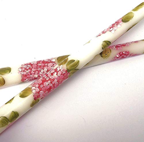 Decorative Dripless Romantic Hand Painted Pink Hydrangea Flower Taper Candles Shabby Chic Floral Decor Home Accents