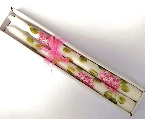 Decorative Dripless Romantic Hand Painted Pink Hydrangea Flower Taper Candles Shabby Chic Floral Decor Home Accents