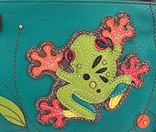 CHALA Mini Crossbody Handbag, Multi Zipper, Pu Leather, Small Shoulder Purse Adjustable Strap - Frog - Turquoise