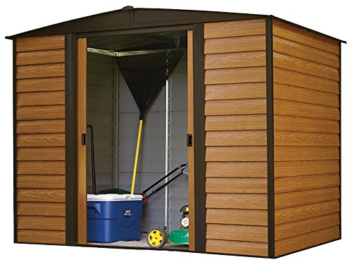 Arrow Shed WR86 Arrow Woodridge Low Gable Steel, Coffee/Woodgrain 8 x 6 ft. Storage Shed