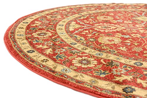 Unique Loom Edinburgh Collection Classic Oriental Traditional French Cottage Inspired Intricate Design Area Rug, 6 ft x 6 ft, Red/Beige