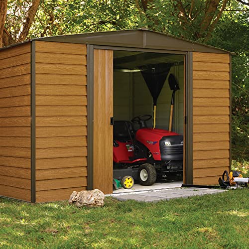 Arrow Shed WR86 Arrow Woodridge Low Gable Steel, Coffee/Woodgrain 8 x 6 ft. Storage Shed