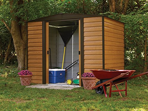 Arrow Shed WR86 Arrow Woodridge Low Gable Steel, Coffee/Woodgrain 8 x 6 ft. Storage Shed