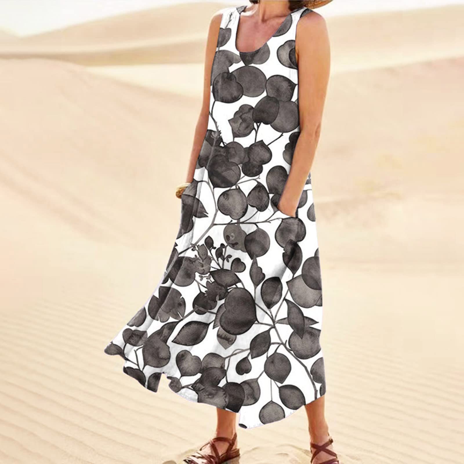 Women's Summer Casual Sleeveless Halter Long Maxi Beach Dress Womens Plus Size Casual Dresses for Fall Dark Gray
