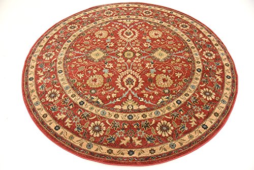 Unique Loom Edinburgh Collection Classic Oriental Traditional French Cottage Inspired Intricate Design Area Rug, 6 ft x 6 ft, Red/Beige