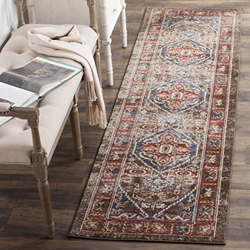 SAFAVIEH Bijar Collection 2'3" x 10' Brown / Royal BIJ621C Traditional Oriental Distressed Non-Shedding Living Room Entryway Foyer Hallway Bedroom Runner Rug