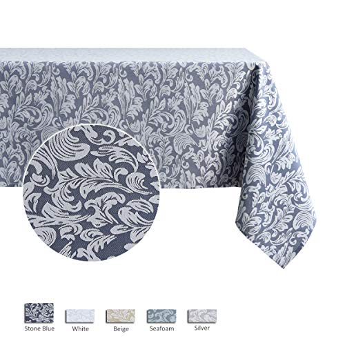 maxmill Jacquard Table Cloth Damask Pattern Spillproof Wrinkle Resistant Oil Proof Heavy Weight Soft Tablecloth for Kitchen Dinning Tabletop Outdoor Picnic Rectangle 52 x 70 Inch Stone Blue