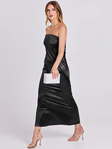 ANRABESS Women Summer Wedding Guest Maxi Dress Strapless Satin Tube Bodycon Backless Cocktail Formal Dresses 2025 Spring Black