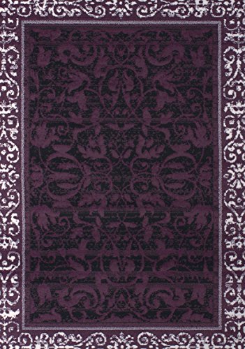 United Weavers Dallas Baroness Area Floor Rug - Plum, 5x8, Modern Indoor Area Rug with Bordered Pattern, Jute Backing