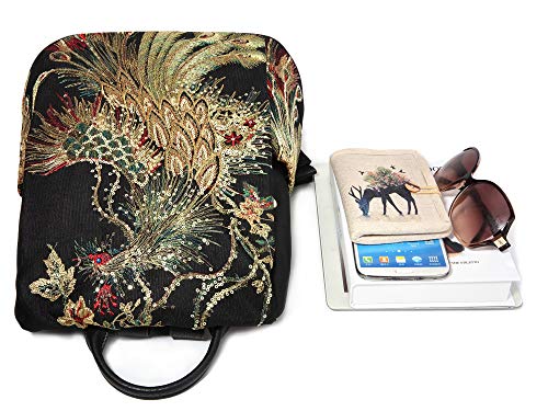 Glitter Embroidery Women Backpack Purse, Fashion Canvas Travel Anti-theft Rucksack School Shoulder Bag (Black) One_Size