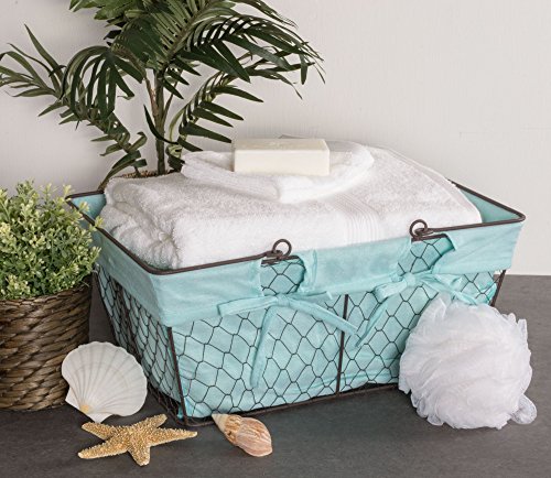 DII Farmhouse Chicken Wire Egg Basket, Storage Baskets with Liner, Aqua, 16x12x7.88"
