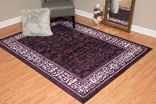 United Weavers Dallas Baroness Area Floor Rug - Plum, 5x8, Modern Indoor Area Rug with Bordered Pattern, Jute Backing