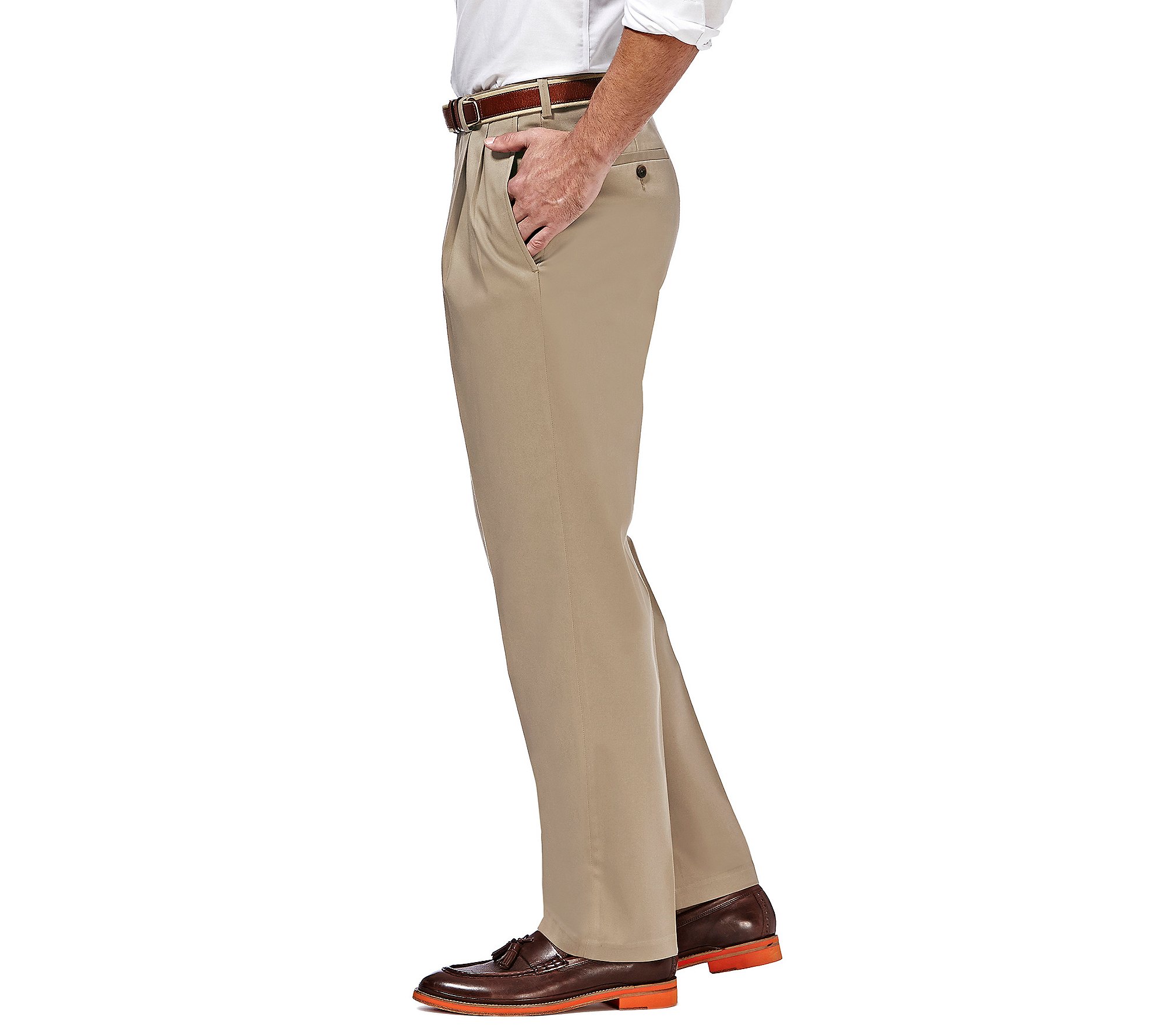 Haggar Men's Premium No Iron Khaki Classic Fit Pleat Front Casual Pant (Regular and Big & Tall Sizes), 42W x 30L