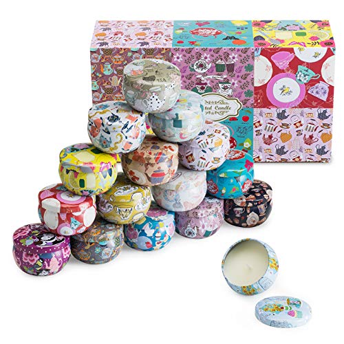 Howemon Scented Candles Gift Set, Natural Soy Wax Portable Travel Tin Candles Women Gift with Strongly Fragrance Essential Oils for Stress Relief and Aromatherapy - 16 Pack