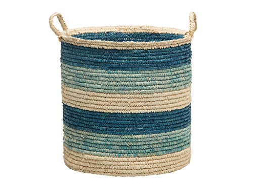 KOUBOO 1060111 Round Sisal Storge Basket with Handles, Teal & Navy Blue
