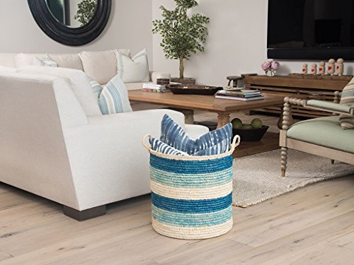 KOUBOO 1060111 Round Sisal Storge Basket with Handles, Teal & Navy Blue