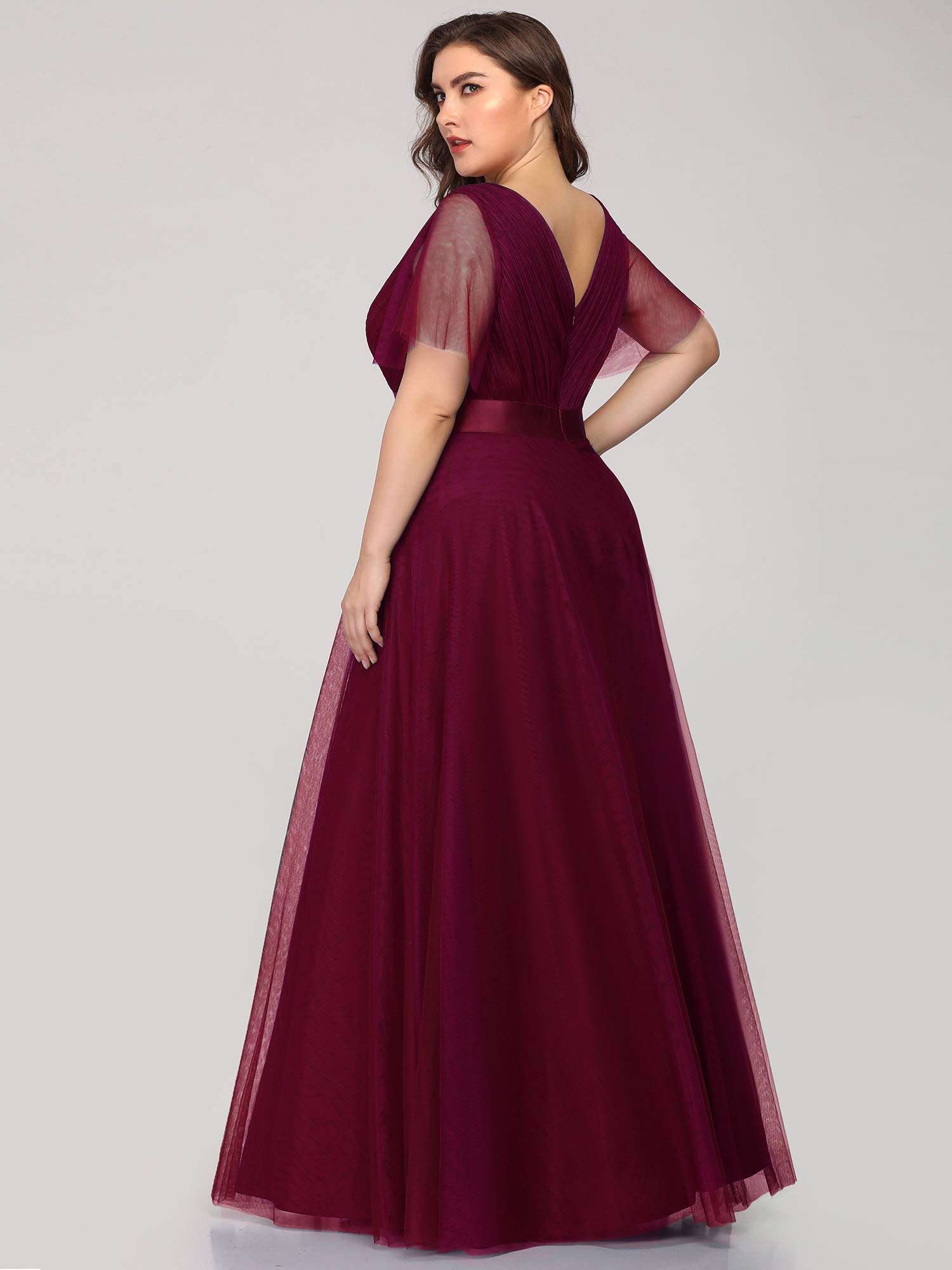Ever-Pretty Women's Double V-Neck Empire Waist Front Wrap Plus Size Chiffon Prom Dress Burgundy US22