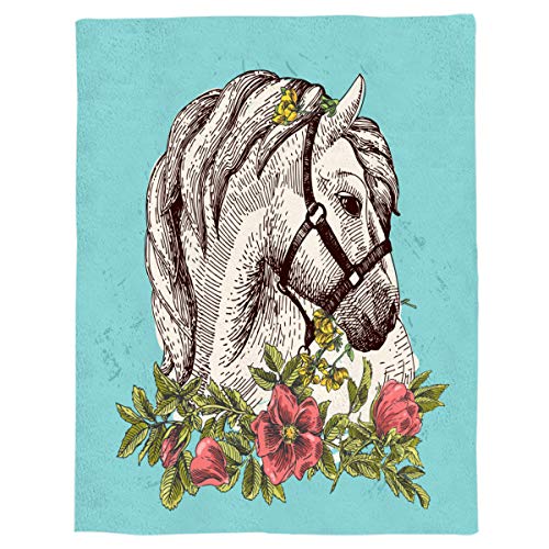 Fleece Blanket Throw Size Animal Boho Horse Poppy Wreath Equestrian Lightweight Super Soft Cozy Luxury Bed Blanket Microfiber for All Season Bed Couch Sofa 40 x 50 Inch