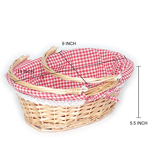 MEIEM Wicker Basket Gift Baskets Empty Oval Willow Woven Picnic Basket Cheap Easter Candy Basket Storage Wine Basket with Handle Egg Gathering Wedding Basket(Pink)