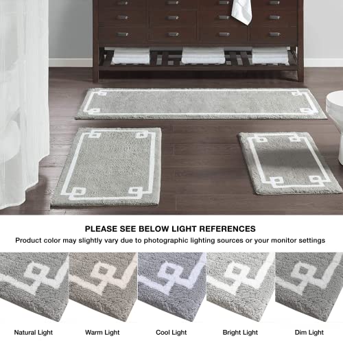 Madison Park Evan 100% Cotton Bathroom Rug Non Slip Backing-Luxrurious Tufted Plush Bath Mat Absorbent, Quick Dry, Spa Design Shower Room Décor, 24x72, Grey