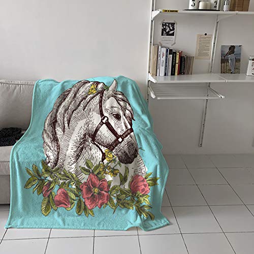 Fleece Blanket Throw Size Animal Boho Horse Poppy Wreath Equestrian Lightweight Super Soft Cozy Luxury Bed Blanket Microfiber for All Season Bed Couch Sofa 40 x 50 Inch