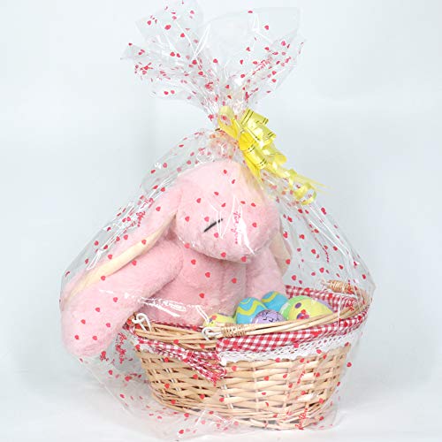 MEIEM Wicker Basket Gift Baskets Empty Oval Willow Woven Picnic Basket Cheap Easter Candy Basket Storage Wine Basket with Handle Egg Gathering Wedding Basket(Pink)