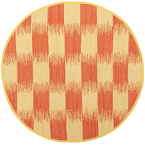 SAFAVIEH Montauk Collection 6' Round Yellow / Orange MTK721C Handmade Fringe Cotton Area Rug