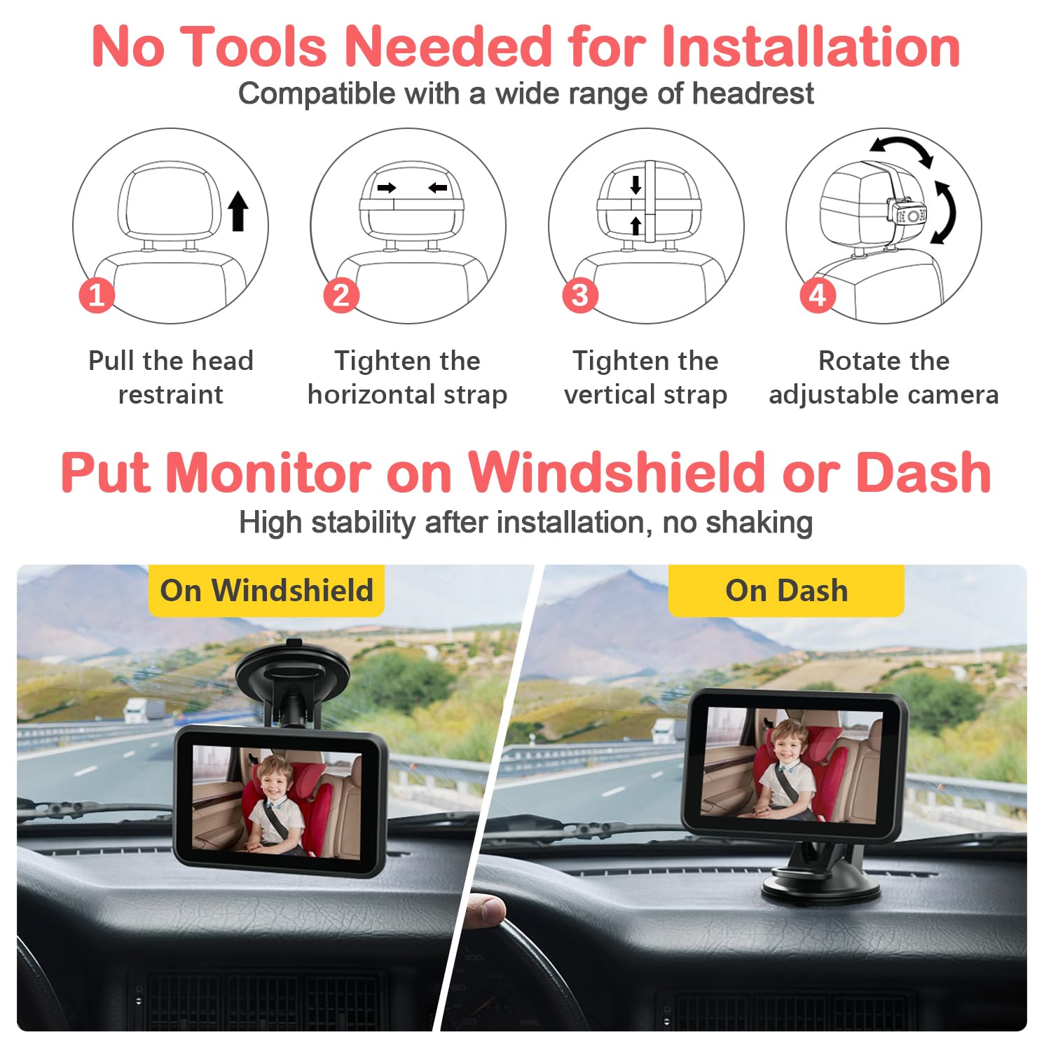 Itomoro Baby Car Camera, 4.3'' 1080P Night Vision Car Baby Mirror with Camera 5 Mins Easy Installation Crystal Clear Wide View for Rear Facing Seat ACZ407