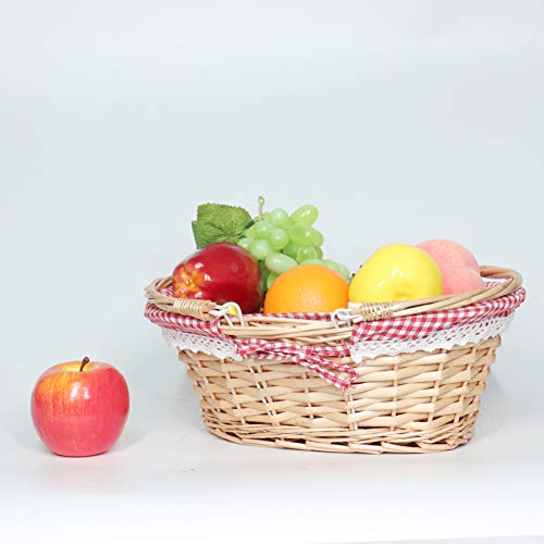 MEIEM Wicker Basket Gift Baskets Empty Oval Willow Woven Picnic Basket Cheap Easter Candy Basket Storage Wine Basket with Handle Egg Gathering Wedding Basket(Pink)