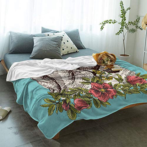 Fleece Blanket Throw Size Animal Boho Horse Poppy Wreath Equestrian Lightweight Super Soft Cozy Luxury Bed Blanket Microfiber for All Season Bed Couch Sofa 40 x 50 Inch