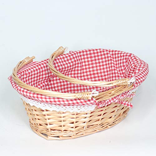 MEIEM Wicker Basket Gift Baskets Empty Oval Willow Woven Picnic Basket Cheap Easter Candy Basket Storage Wine Basket with Handle Egg Gathering Wedding Basket(Pink)
