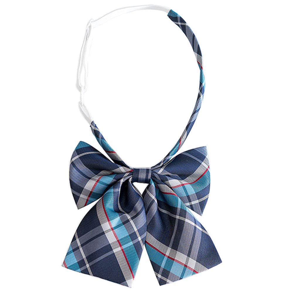 Women's Solid Color Bow Tie School Student Sailor Suit Bowknot Adjustable Ribbon (Blue Plaid)
