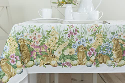 Benson Mills Blooming Bunnies Fabric Easter Tablecloth, Spillproof Indoor/Outdoor Spring and Easter Table Cloth (Blooming Bunnies, 60" X 120" Rectangular)