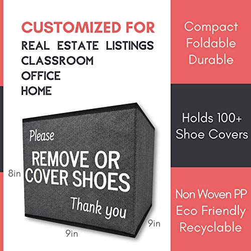 RE GOODS Shoe Covers Box | Disposable Shoe Bootie Holder For Realtor Listings and Open Houses | Please Cover or Remove Shoes Bin | Shoe Bootie Box