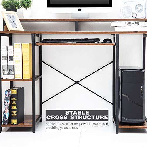 TOPSKY Computer Desk with Storage Shelves/23.2β Keyboard Tray/Monitor Stand Study Table for Home Office(46.5x19 inch, Rustic Brown)
