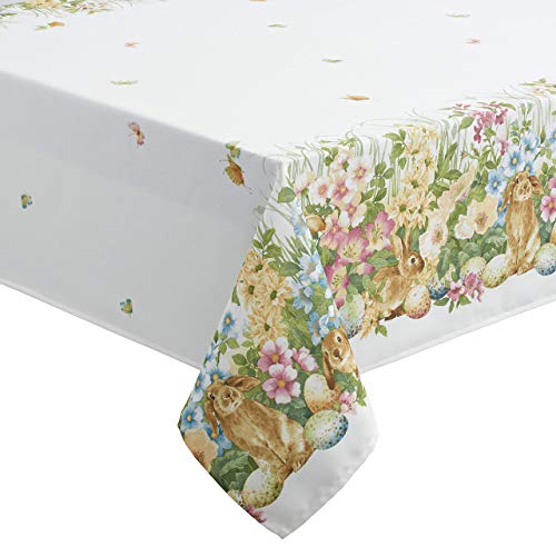 Benson Mills Blooming Bunnies Fabric Easter Tablecloth, Spillproof Indoor/Outdoor Spring and Easter Table Cloth (Blooming Bunnies, 60" X 120" Rectangular)