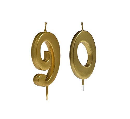 Gold 90th Birthday Candles,Number 90 Cake Topper for Party Decoration