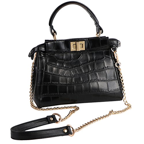 kilofly 2pc Gold Plated Faux Leather Removable Clutch Chain Shoulder Straps Set