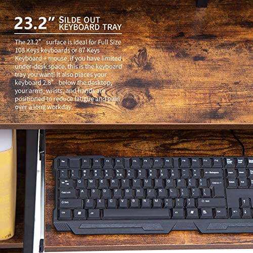 TOPSKY Computer Desk with Storage Shelves/23.2β Keyboard Tray/Monitor Stand Study Table for Home Office(46.5x19 inch, Rustic Brown)