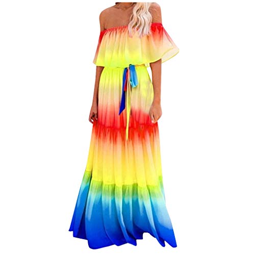 Daorokanduhp Sexy Off Shoulder Long Dress for Women Fashion Short Sleeve Ruffled Floral Printing Ankle Length Sundress Skirts