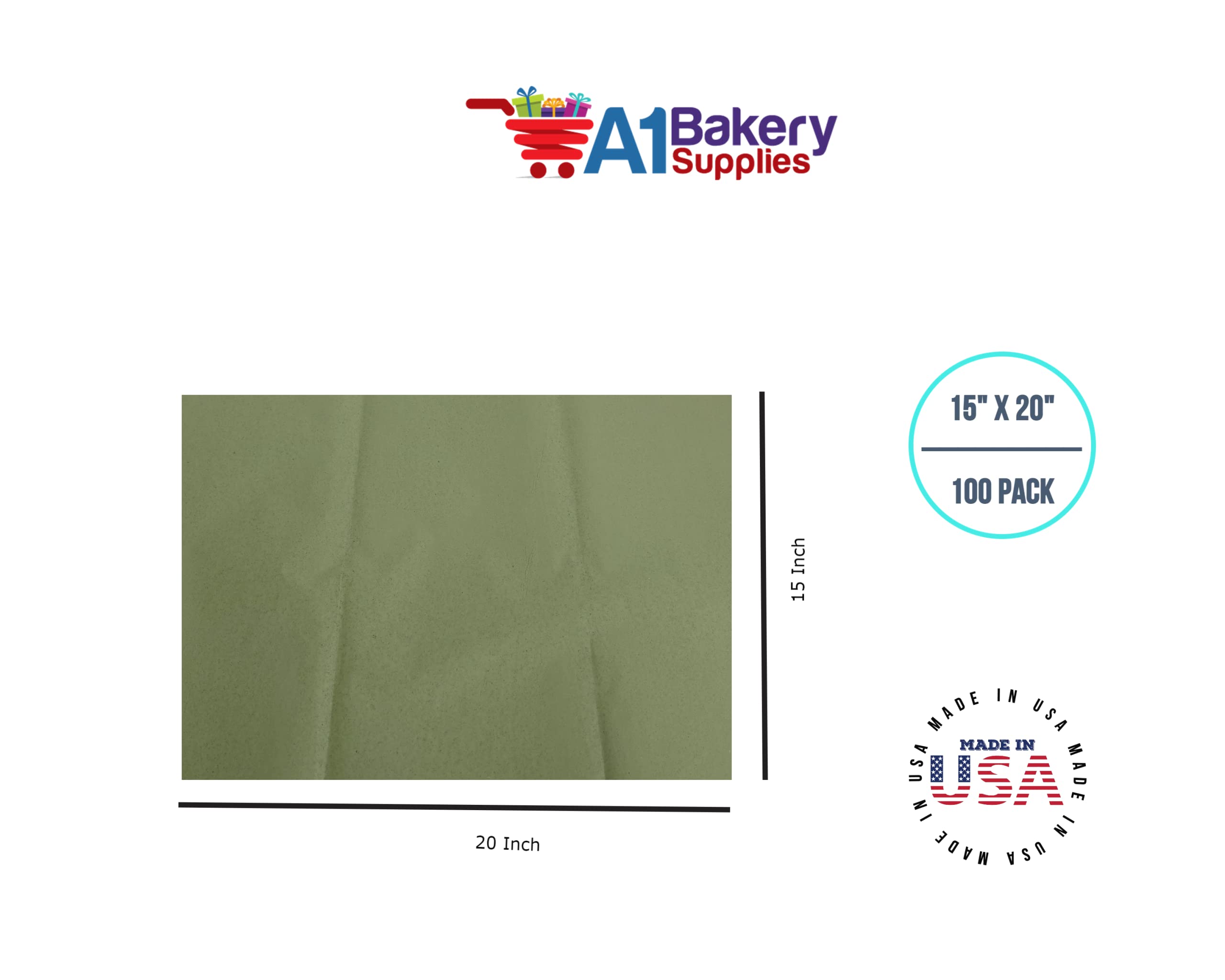 Sage Green Light Olive Bulk Tissue Paper 15 Inch x 20 Inch - 100 Sheets Premium Quality Gift wrap Tissue Paper Made in USA