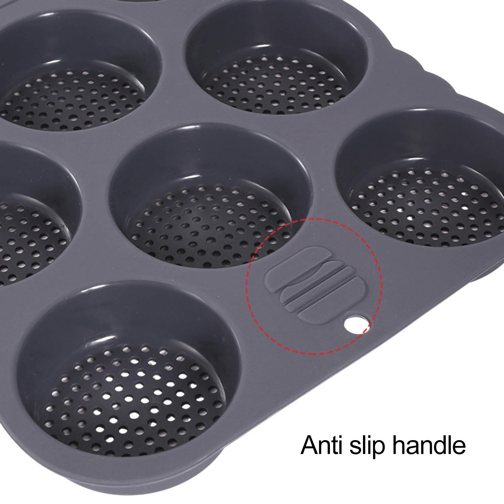 ulafbwur Bread Mold with Mesh Air Hole Design Silicone Non-stick Durable Flexible 8-compartment Hamburger Bun Pan Baking for Home Kitchen Bakery Use Grey