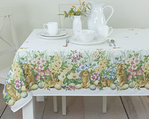 Benson Mills Blooming Bunnies Fabric Easter Tablecloth, Spillproof Indoor/Outdoor Spring and Easter Table Cloth (Blooming Bunnies, 60" X 120" Rectangular)