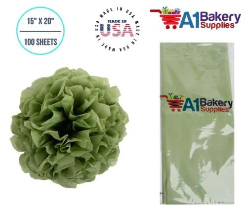 Sage Green Light Olive Bulk Tissue Paper 15 Inch x 20 Inch - 100 Sheets Premium Quality Gift wrap Tissue Paper Made in USA